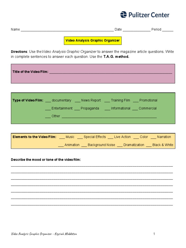 Video Analysis Graphic Organizer Template | PDF