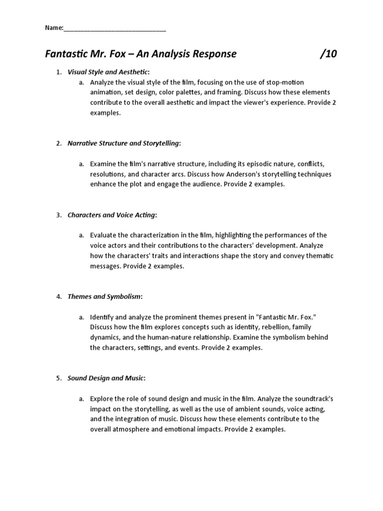 "Fantastic Mr. Fox Film Analysis" | PDF