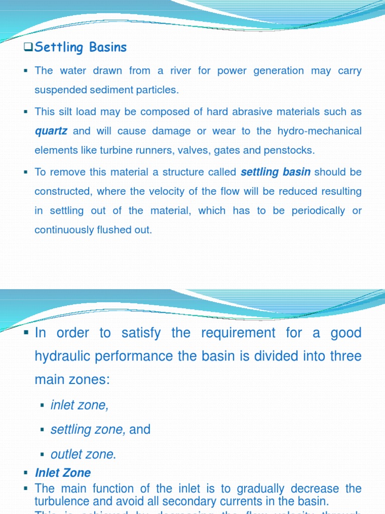 Settling Basin Design for Hydropower | PDF | Sediment | Velocity