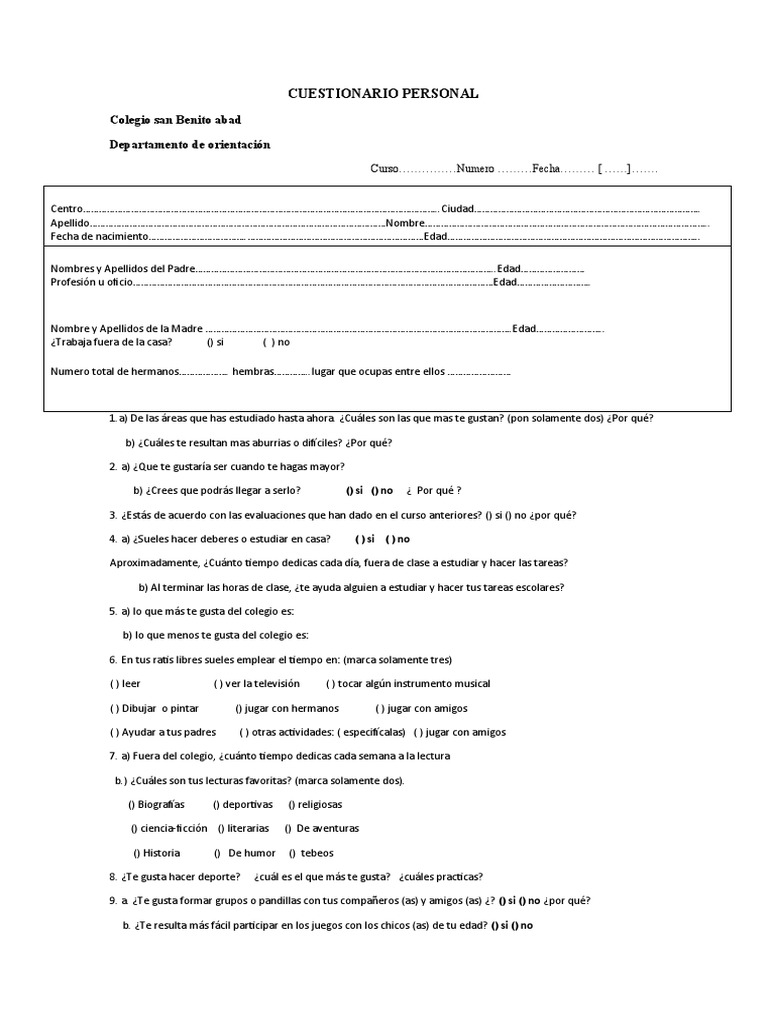 Cuestionario Persona1 | PDF