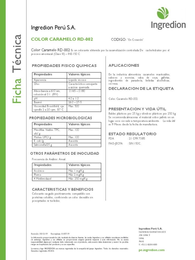 Color Caramelo RD-002: Especificaciones | PDF | Caramelo | Sustancias ...