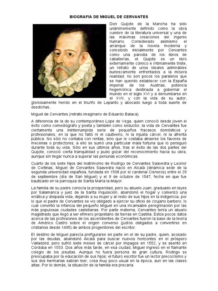 Biografia de Miguel de Cervantes | PDF | Miguel De Cervantes | Don Quijote