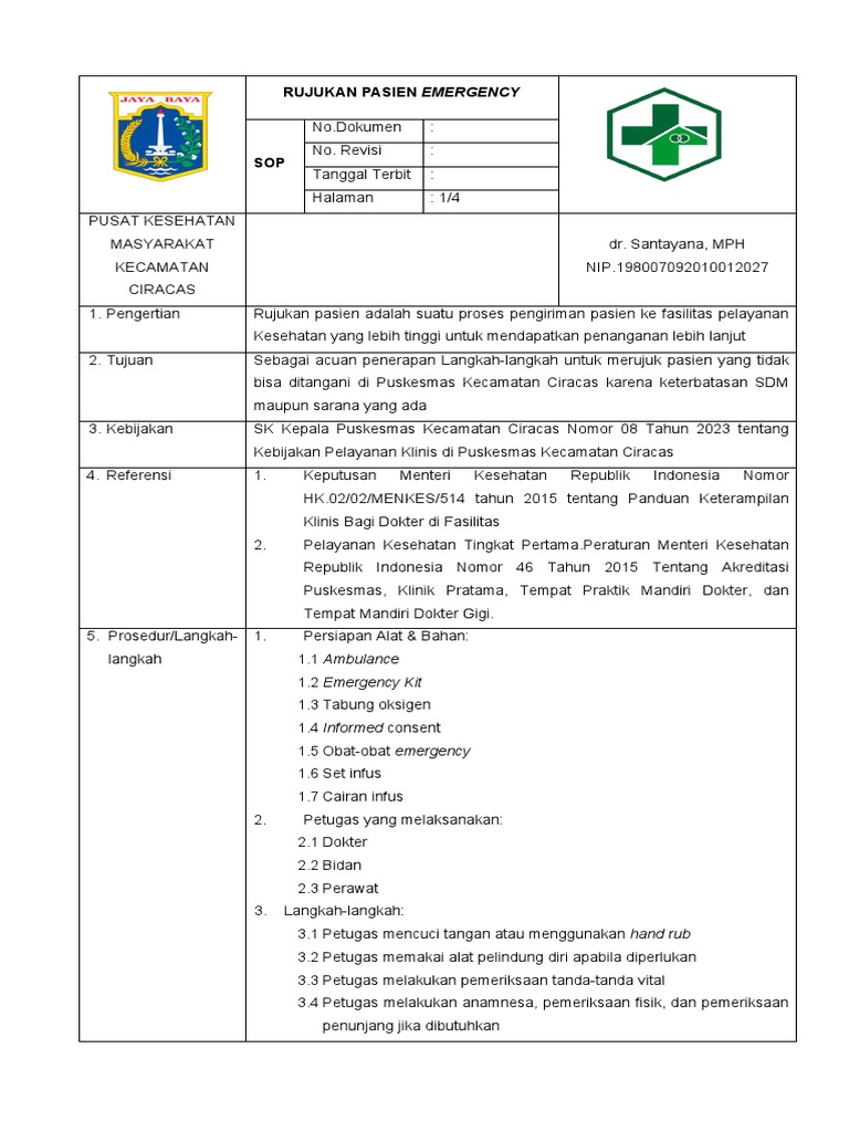 Sop Rujukan Pasien Emergency 2023 | PDF