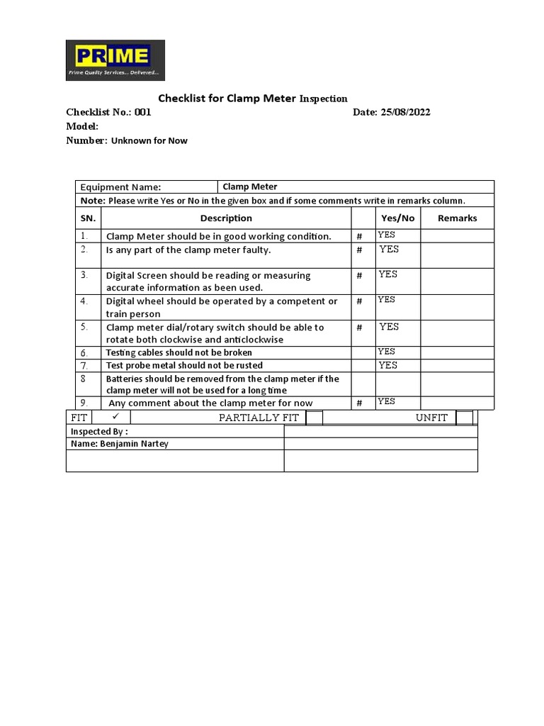 Checklist - Clamp Meter | PDF