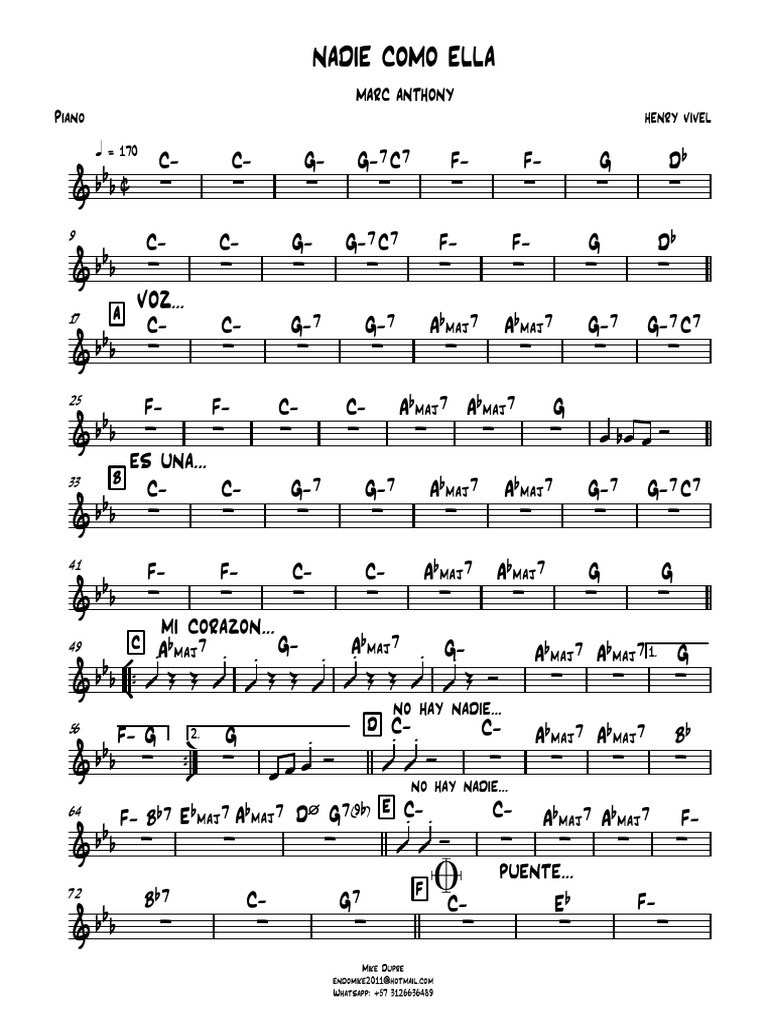 Nadie Como Ella - Marc Anthony (En Vivo) - Piano | PDF