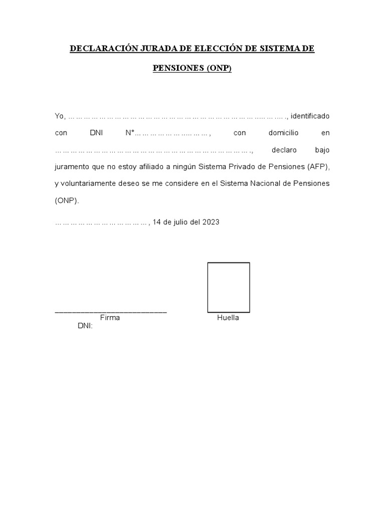 Declaración Jurada Onp Afp | PDF | Derecho | Finanzas y dinero
