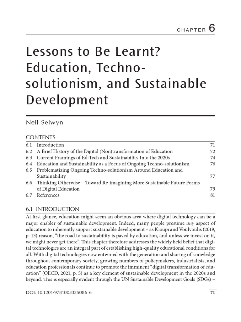 Selwyn, Lessons To Be Learnt | PDF | Educational Technology | Sustainability