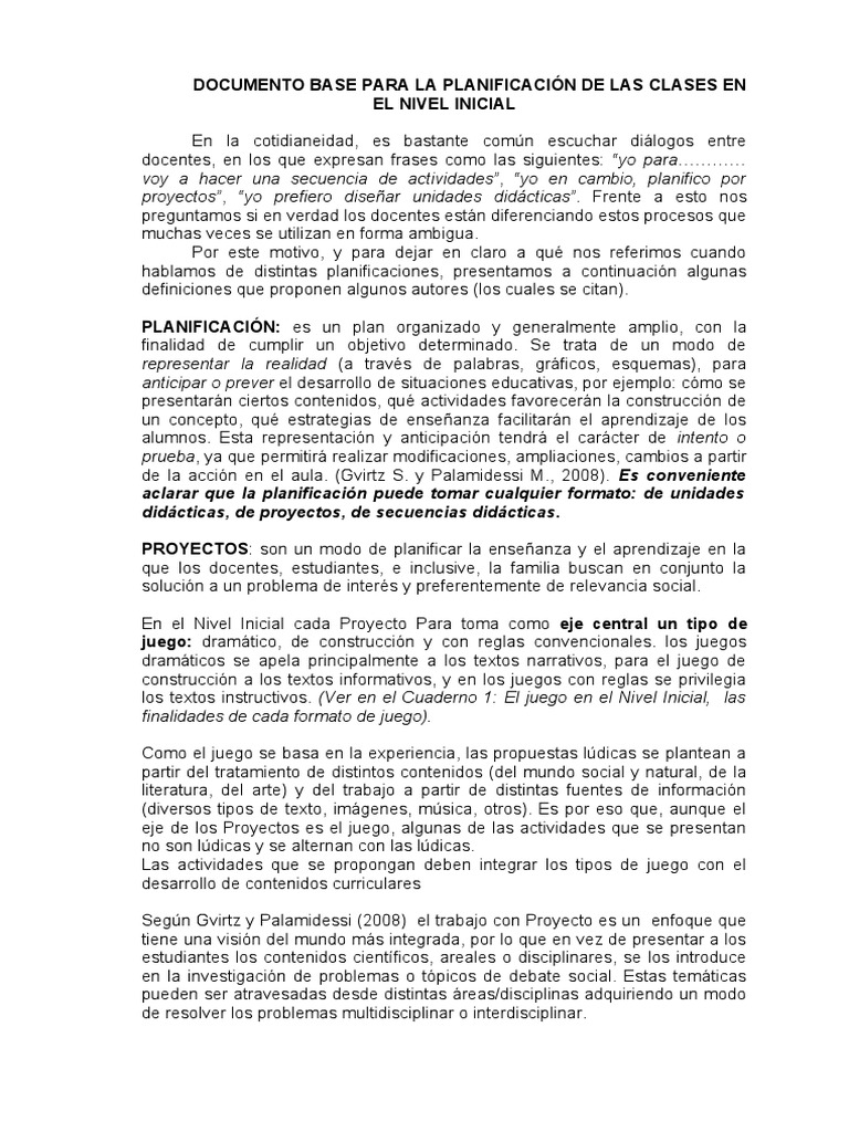 Documento Base para La Planificación de Las Clases en El Nivel Inicial | PDF | Enseñando ...