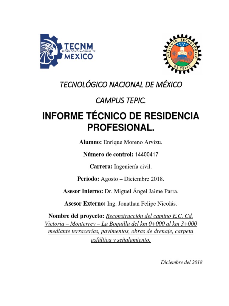 Informe Tecnico de Residencia - Revision Itt - 3.1 | PDF | Ingeniero civil | Calidad (comercial)