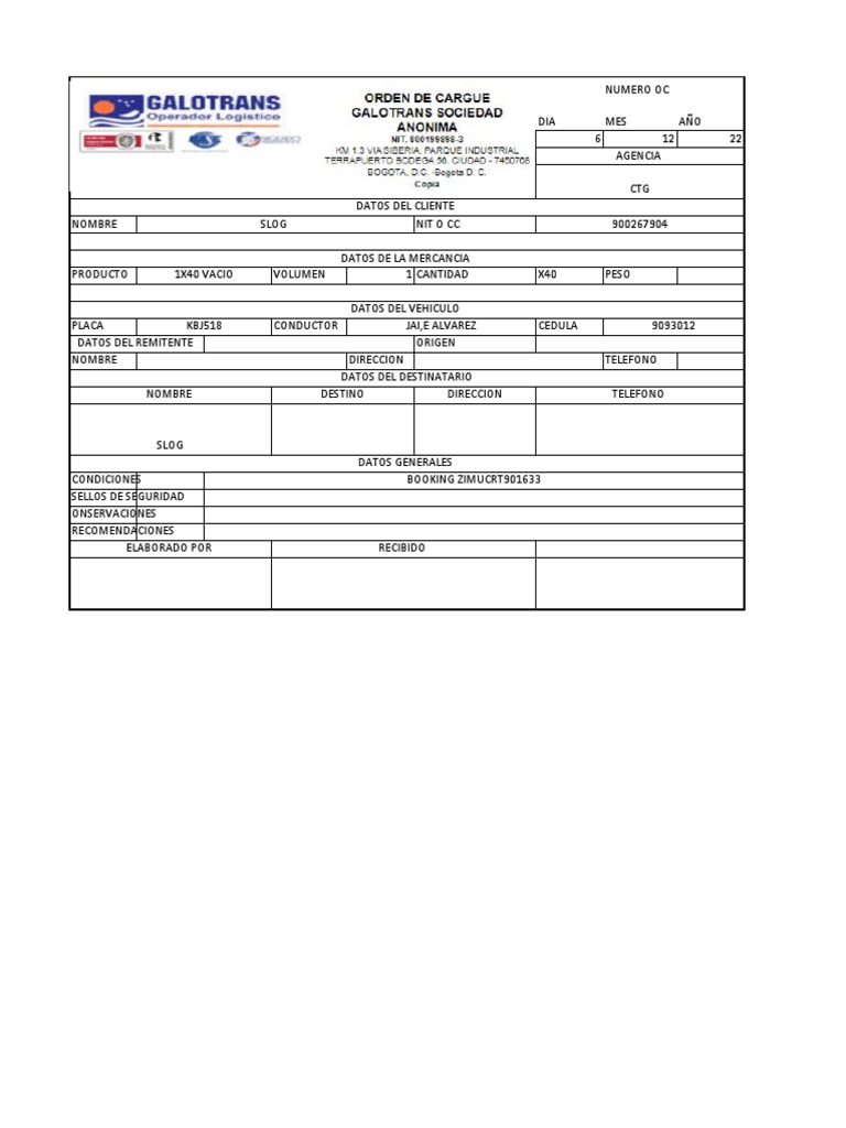 Orden de Cargue Manual 202 | PDF