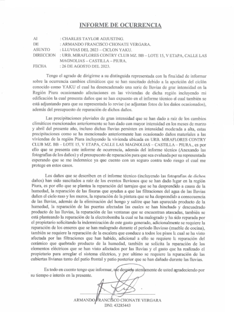 Informe Ocurrencia | PDF