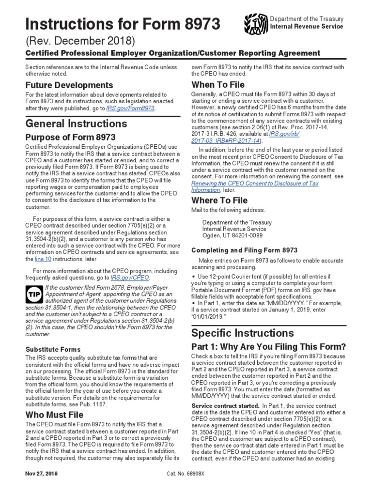 Instructions For Form 8973: (Rev. December 2018) | PDF | Employment ...