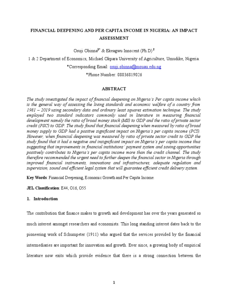 Financial Deepening and Per Capita Income in Nigeria | PDF | Economic ...