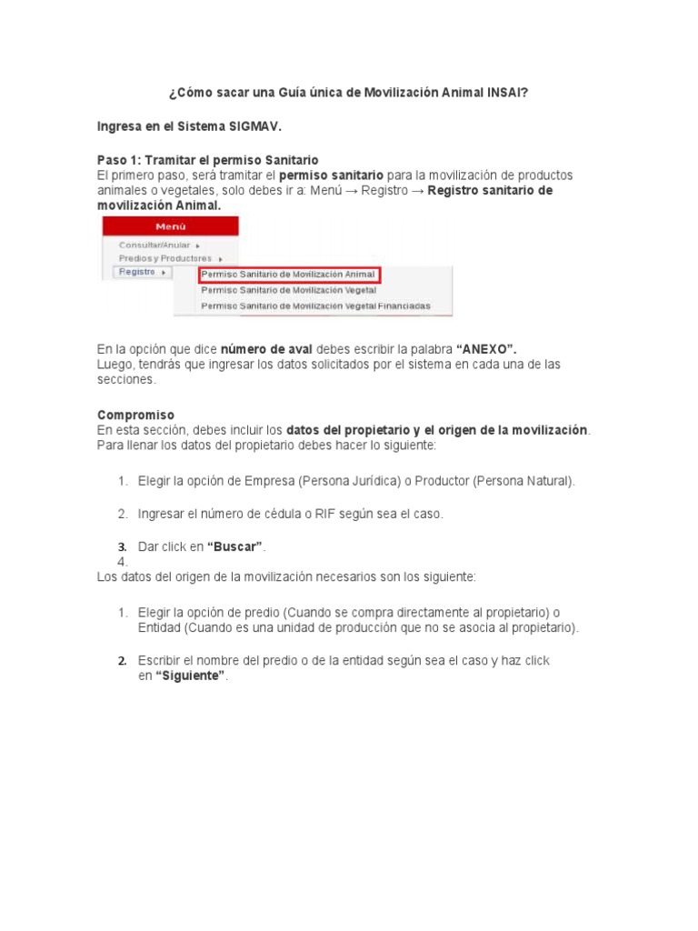 Cómo Sacar Una Guía Única de Movilización Animal INSAI | PDF | Negocios | Finanzas y dinero