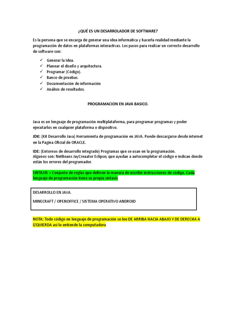 Notas Programacion en JAVA | PDF | Lenguaje de programación | Java (lenguaje de programación)