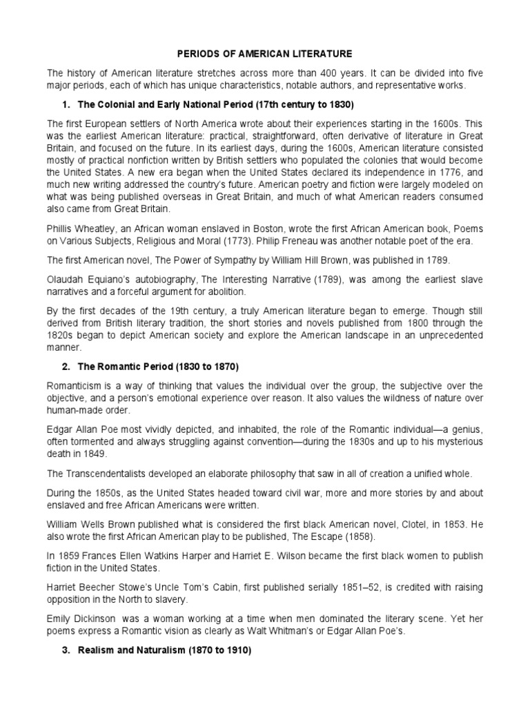 Overview of American Literature Periods | PDF | American Literature ...