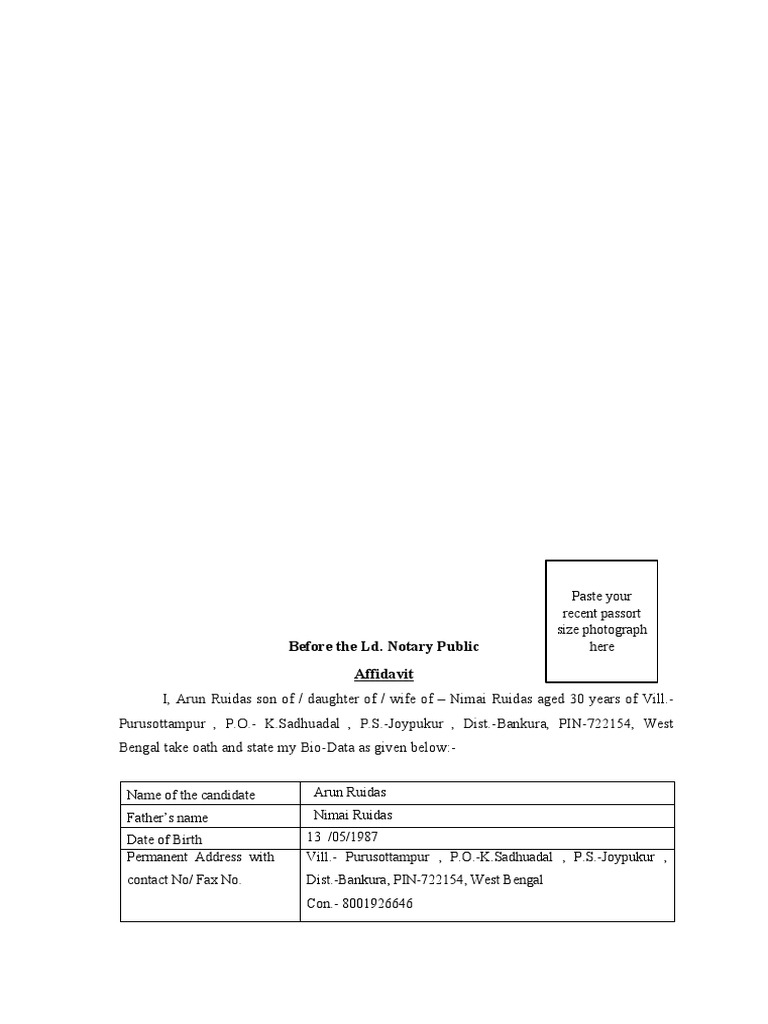 Affidavit For Self-Declaration (Bio-Data) | PDF | Common Law | Civil ...