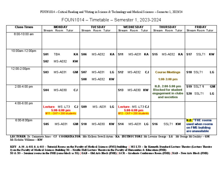 Semester 1 2023-24 Timetable (Final) | PDF | Academia