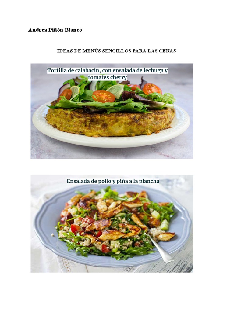 IDEAS PARA LAS CENAS (6 Menús Sencillos Con Fotos) - 2 | PDF