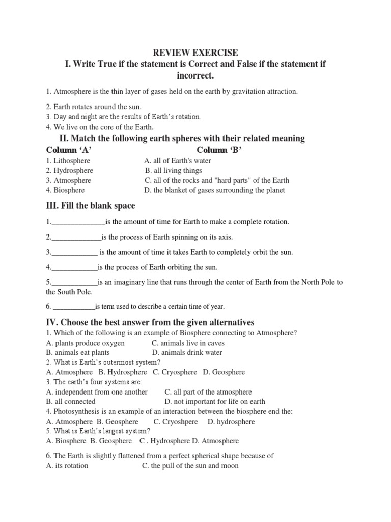 REVIEW EXERCISE Unit 6 | Download Free PDF | Earth | Atmosphere