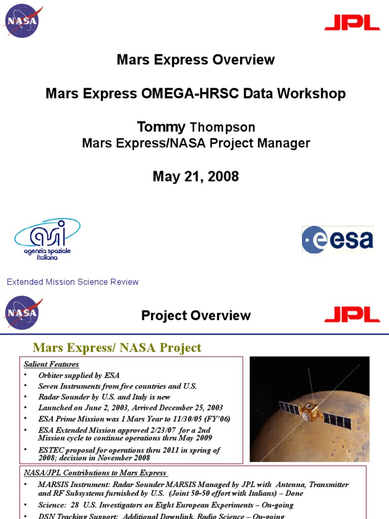 Mars Express Overview Mars Express OMEGA-HRSC Data Workshop | PDF ...