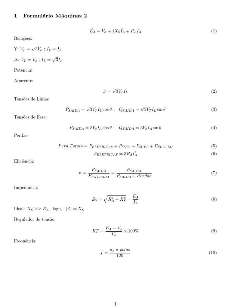 Formulário Máquinas 2 | PDF