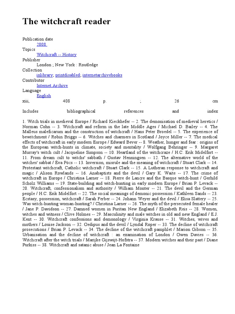 The Witchcraft Reader | PDF | Witchcraft | Witch Hunt