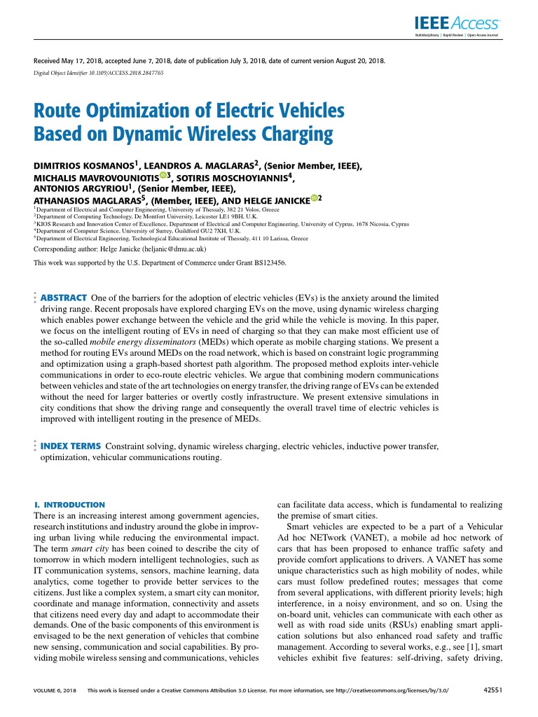 Route Optimization of Electric Vehicles Based On Dynamic Wireless Charging | PDF | Electric ...