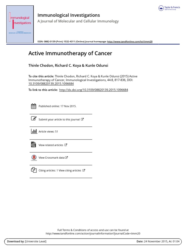 Inmunoterapia Activa en Cancer THINLE CHODON 2015 | PDF | Immunotherapy ...