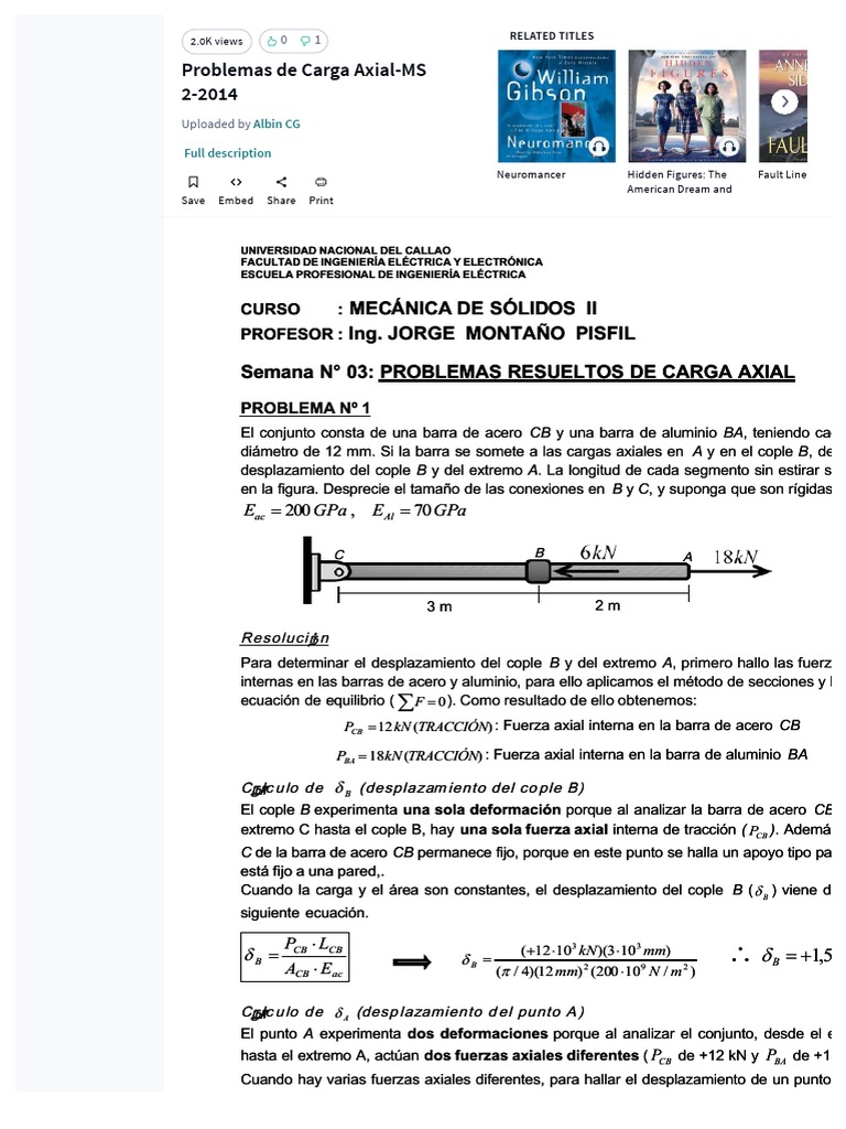 PDF Problemas de Carga Axial Ms 2 2014 Compress | PDF | Mecánica | Ingeniería mecánica