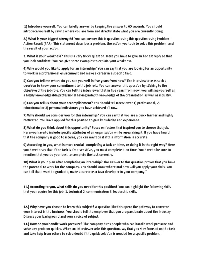 Interview Questions Work Immersion | PDF | Internship | Job Hunting