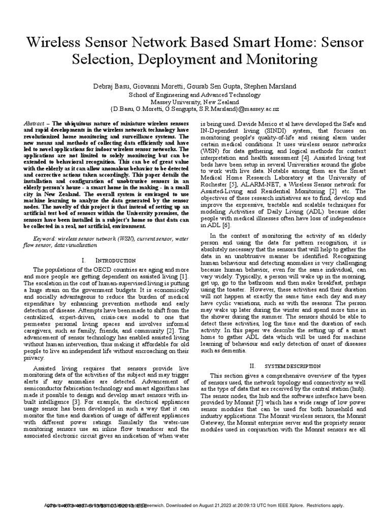 Wireless Sensor Network Based Smart Home Sensor Selection Deployment