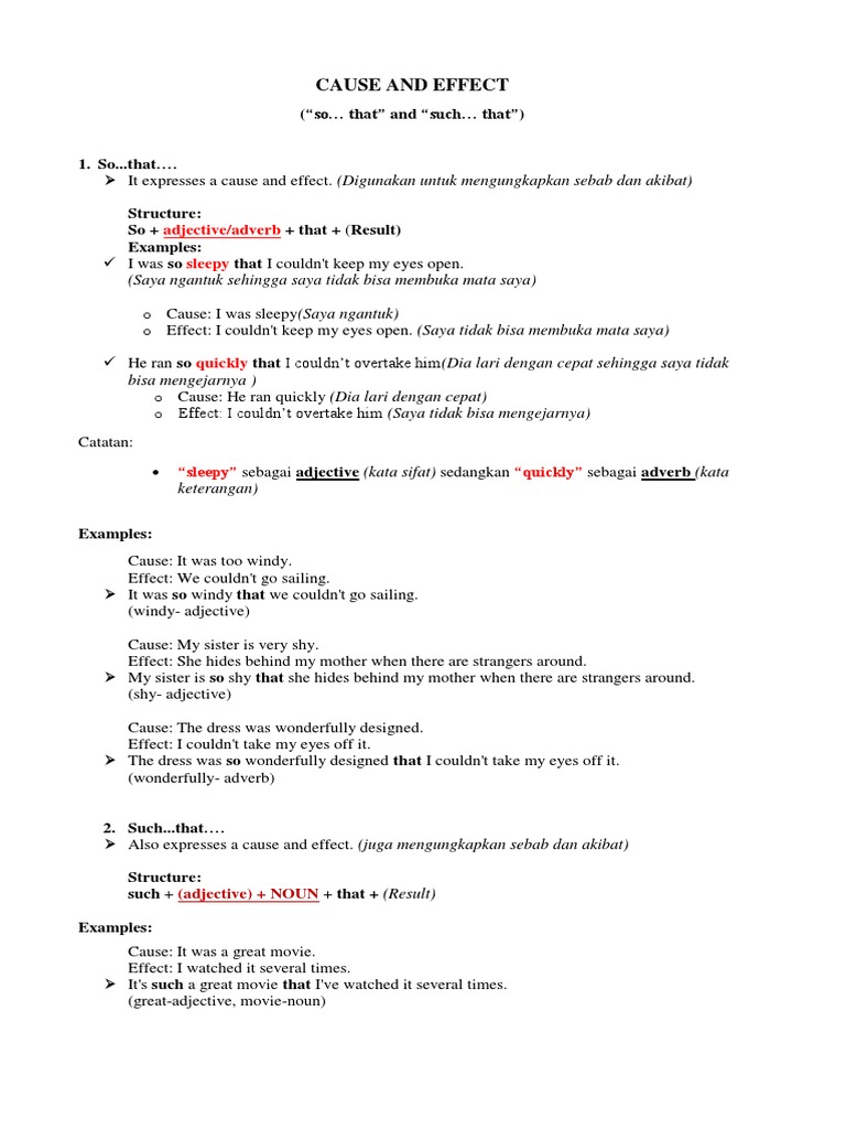 B. Materi Cause and Effect So That and Such That | PDF | Adjective | Adverb