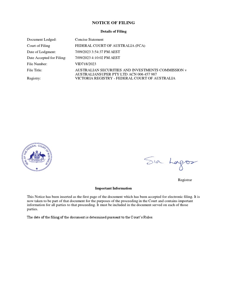 ASIC Filing Document | PDF | Justice | Crime & Violence