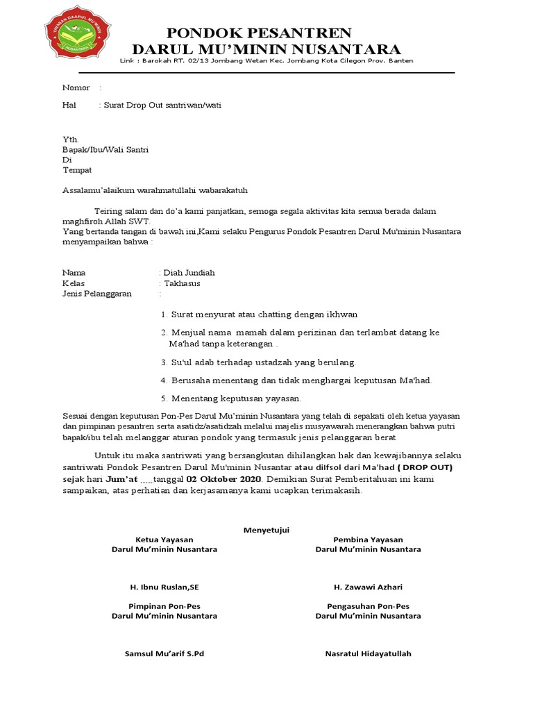 surat sp dan drop out | PDF