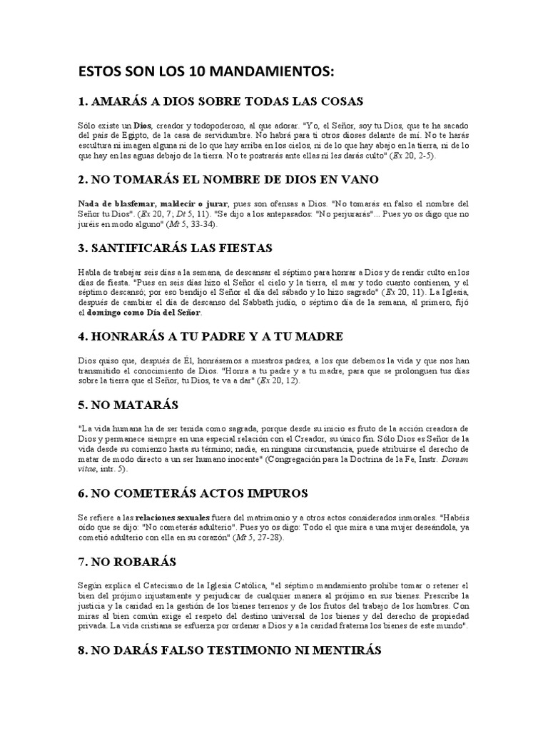 Los 10 Mandamientos Bíblicos | PDF | Dios | Iglesia Católica