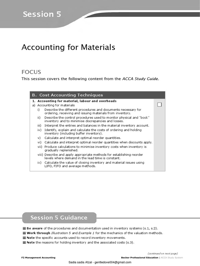 F2-05 Accounting For Materials | PDF | Inventory | Economies