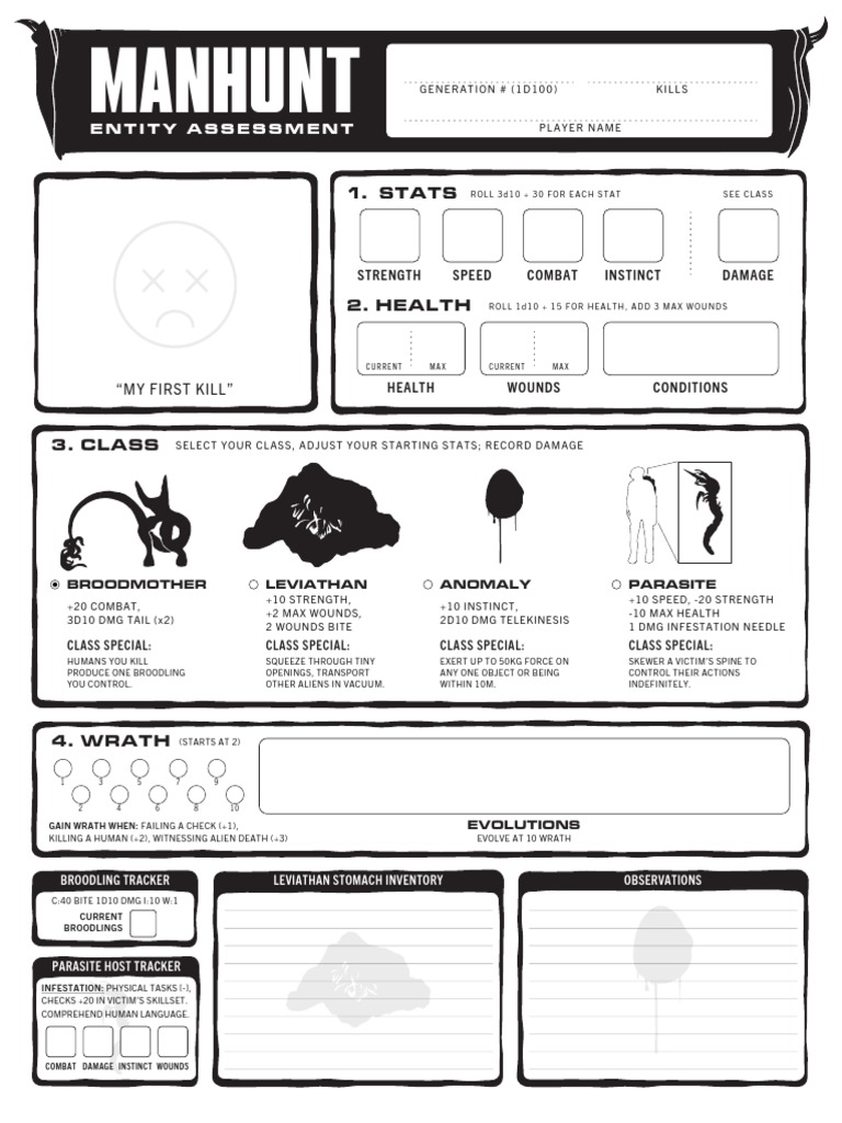 Manhunt Character Sheet | PDF | Role Playing Games