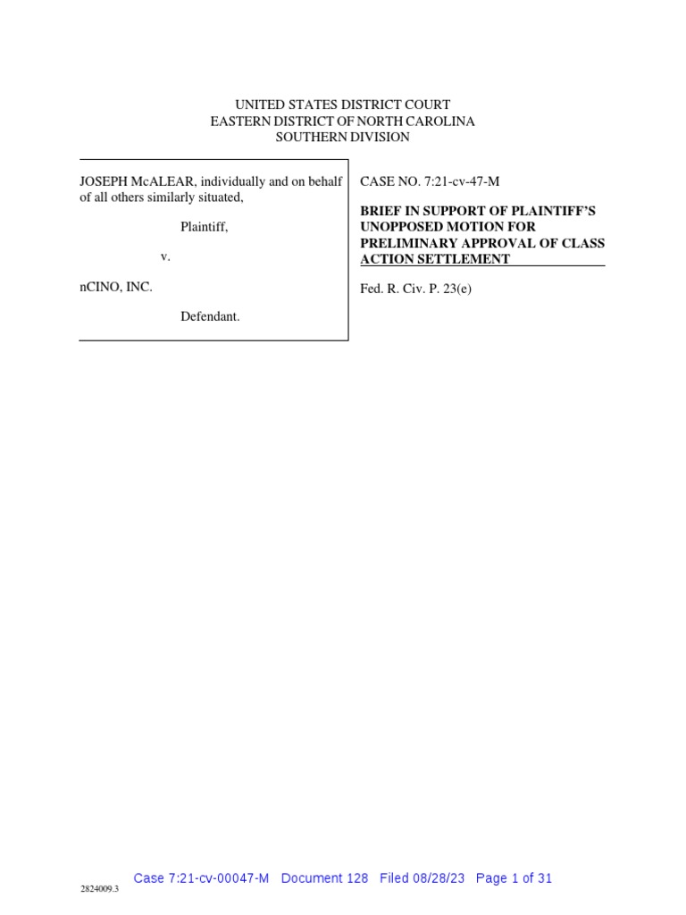 Brief in Support of Plaintiff's Unopposed Motion For Preliminary ... Brief in Support of Plaintiff's Unopposed Motion For Preliminary ...