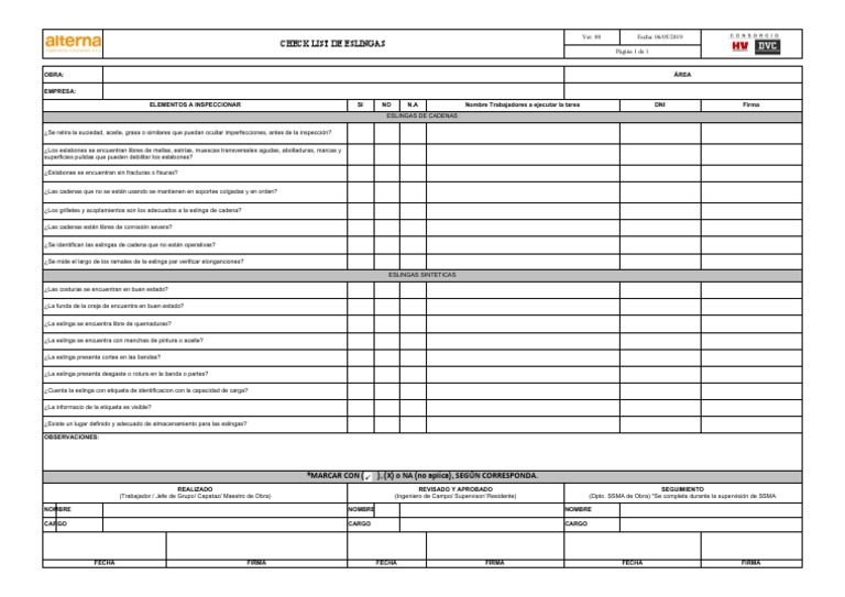 Check List Eslingas Ver.01 | PDF