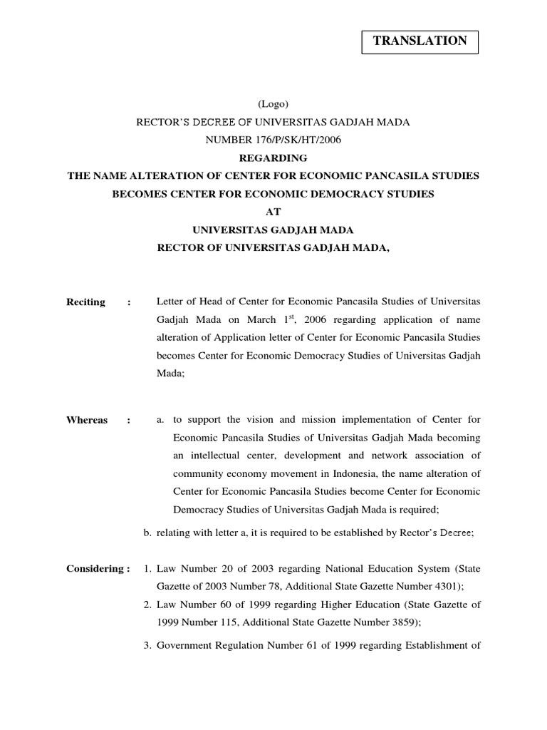 Rector Decree of UGM | PDF | Government | Governance