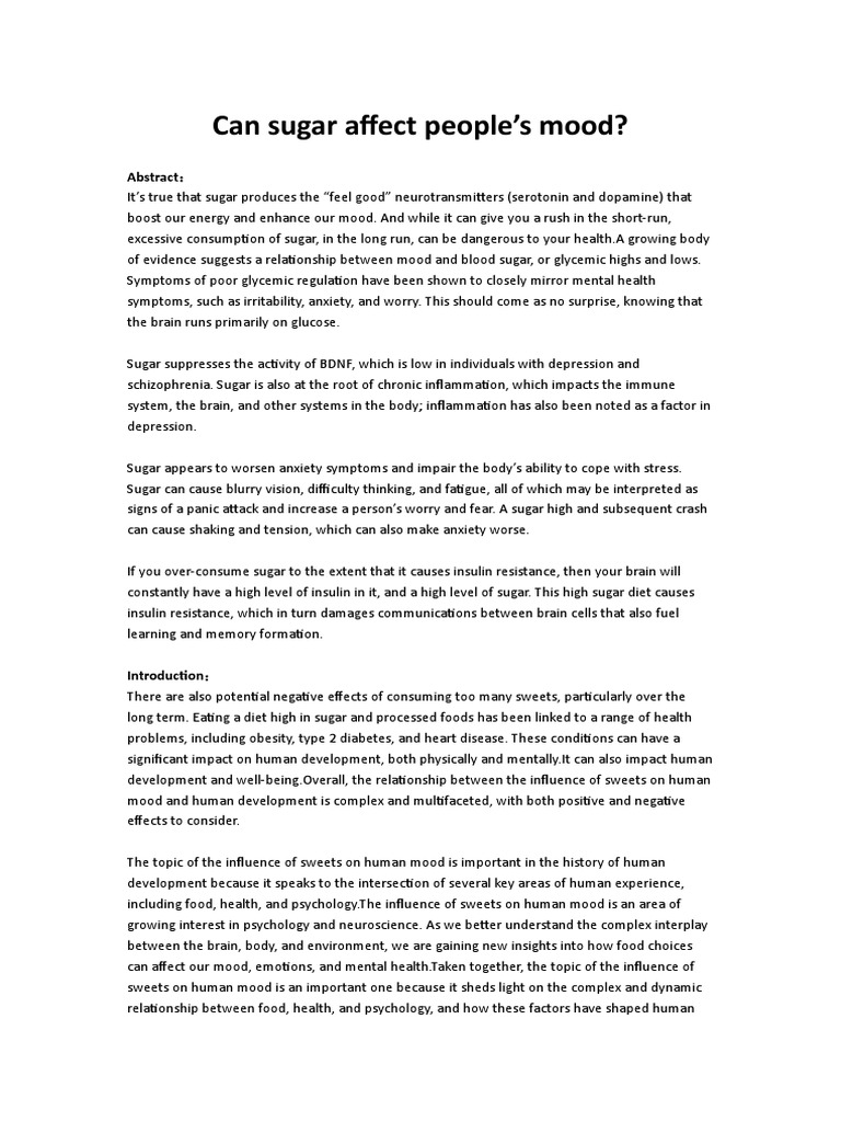 Sugar's Impact on Mood and Health | PDF | Mental Health | Mood (Psychology)