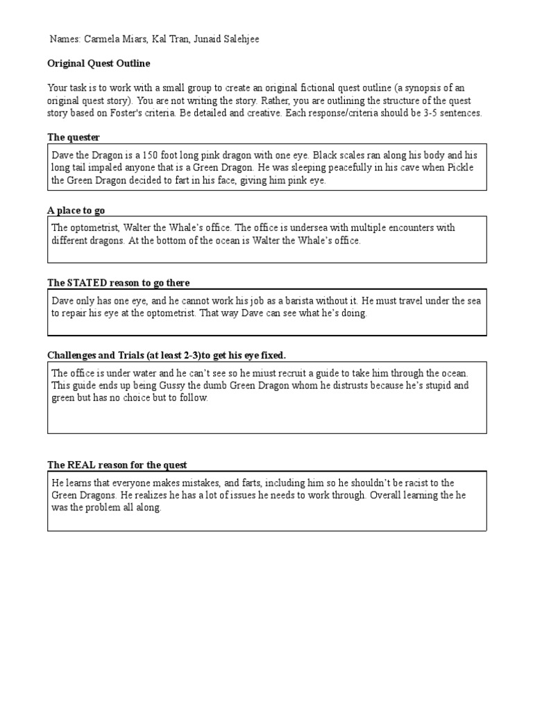 Carmela, Kal, Junaid - Quest Outline Template | PDF
