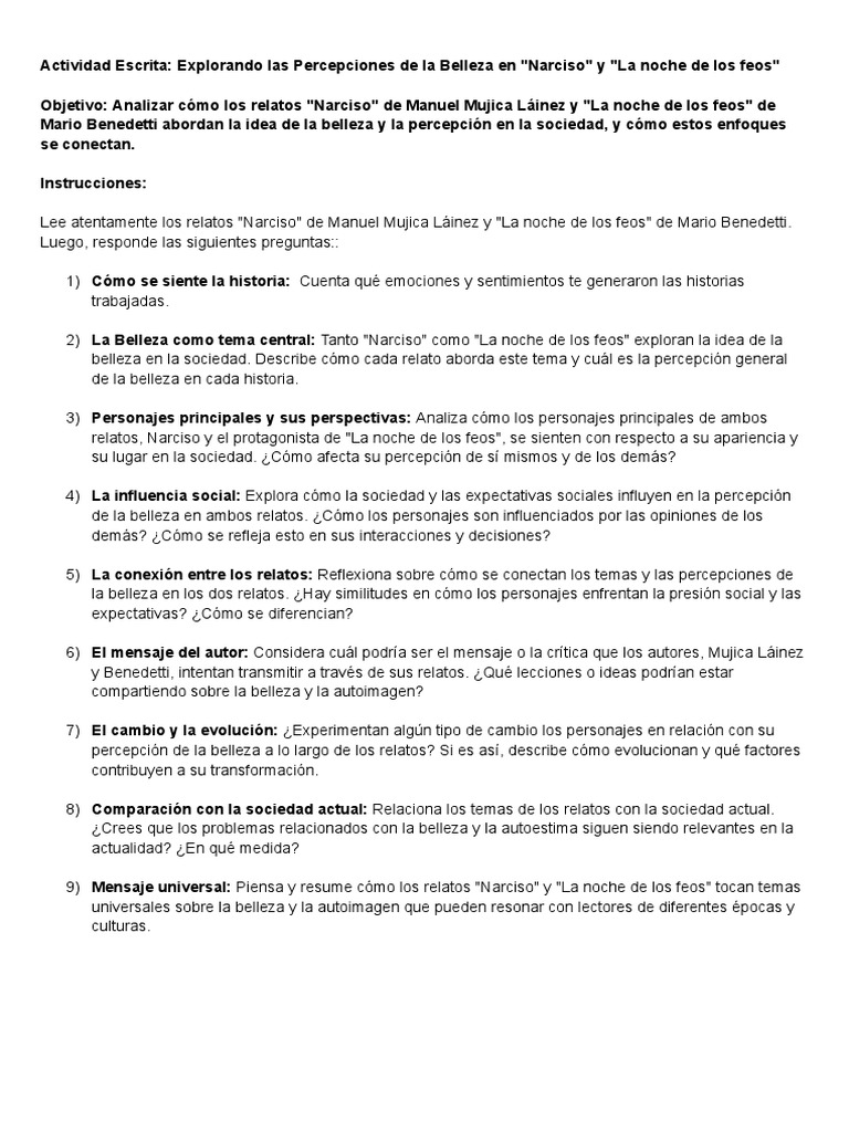 Actividad Escrita - Explorando Las Percepciones de La Belleza en ...