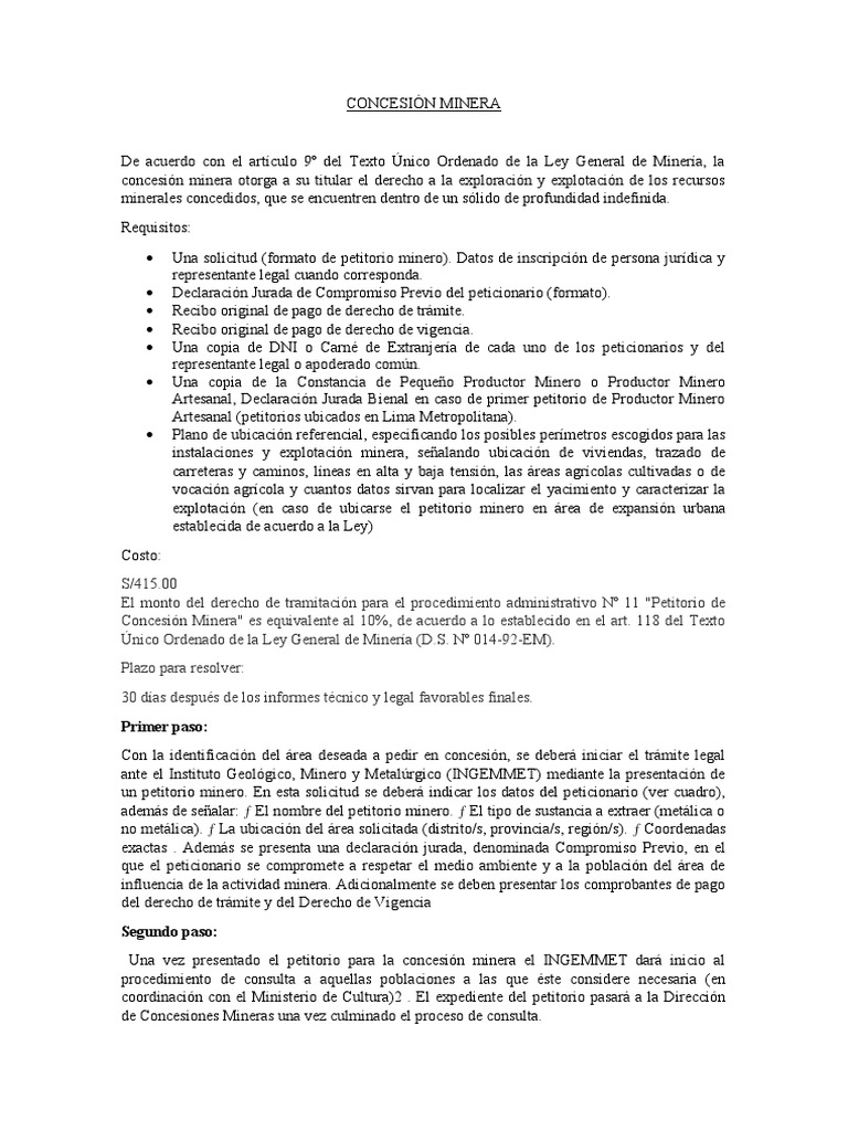 Concesión Minera !!! | PDF | Minería