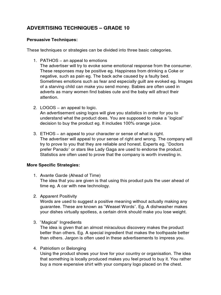 Advertising Techniques | PDF | Advertising
