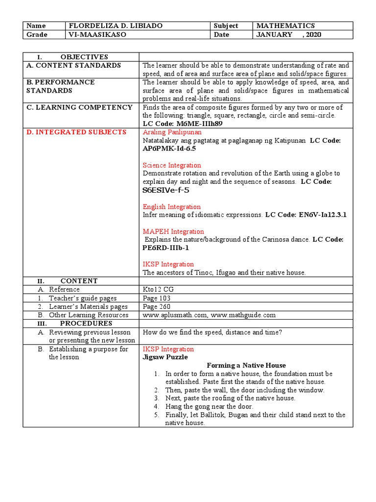 Mathematics6 DLP For COT | PDF | Area