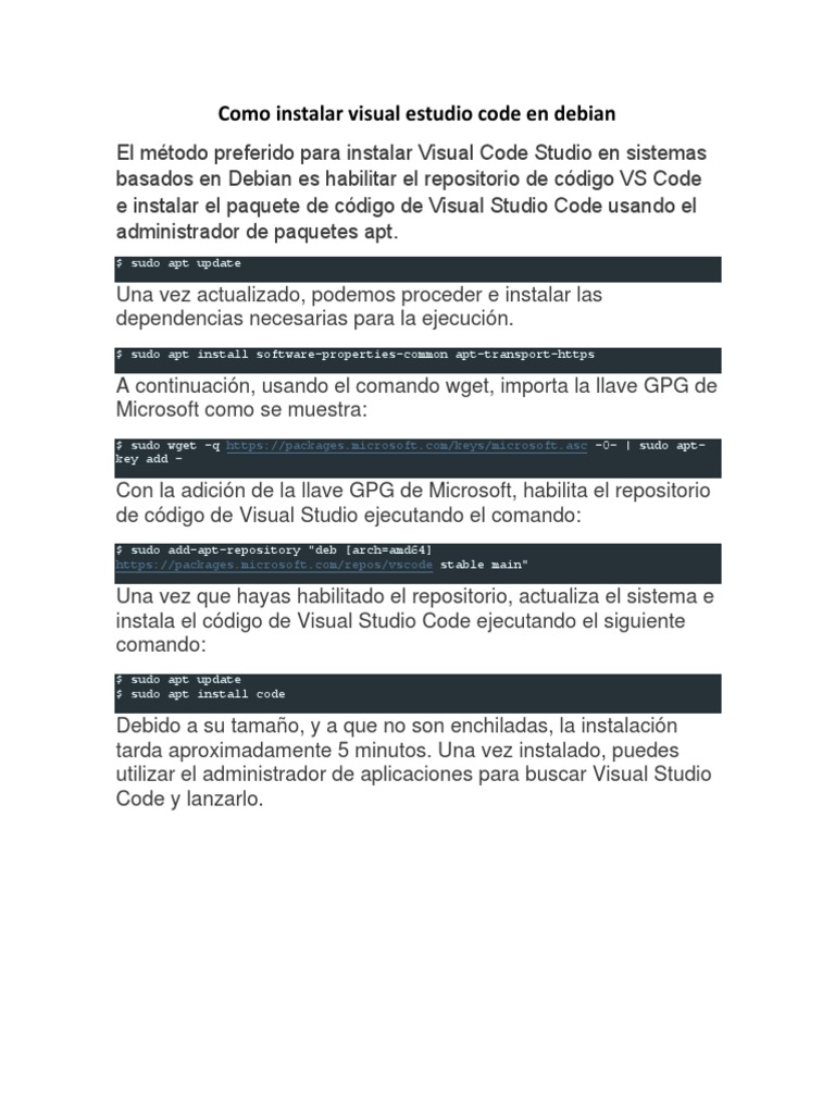 Como Instalar Visual Estudio Code en Debian | PDF