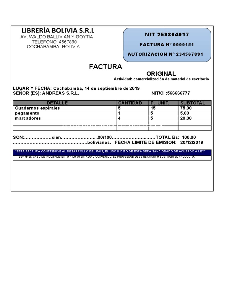 Andrea S R L Factura De Venta Pdf
