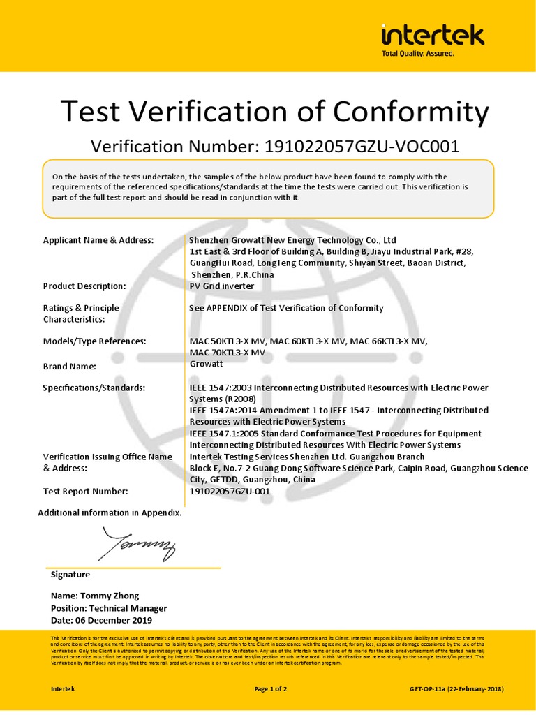 Certificado MAC - 50-70KTL3-X-LV - MV - IEEE1547 | PDF | Verification ...
